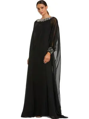 Mac Duggal Embellished Chiffon Kaftan Gown - Black