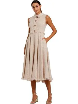 Mac Duggal Boucle Sleeveless Collared Button Up Midi Dress - Blush