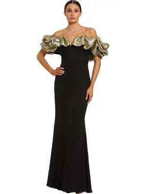 Mac Duggal Mermaid Gown With Ruffle Detail - Black Gold