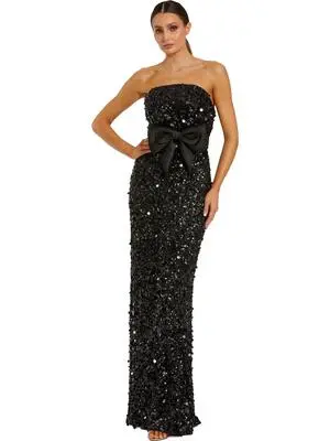 Mac Duggal Strapless Sequin Evening Gown With Bow - Black