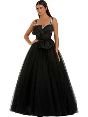 Mac Duggal Sleeveless Sweetheart Neck Tulle Ball Gown With Bow - Black