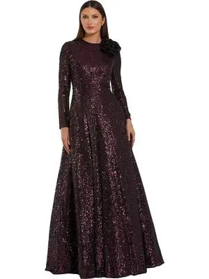 Mac Duggal Sequin Ball Gown With 3d Flower - Amethyst