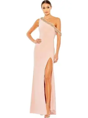 Mac Duggal Beaded Drop Shoulder Jersey Gown - Rose