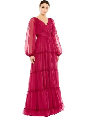Mac Duggal Long Sleeve Gown - Berry