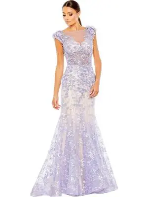 Mac Duggal Embroidered Gown With Open Back - Lilac Nude