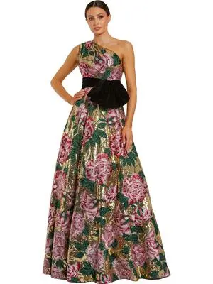 Mac Duggal Embroidered Sequin One-shoulder Ball Gown - Gold Multi