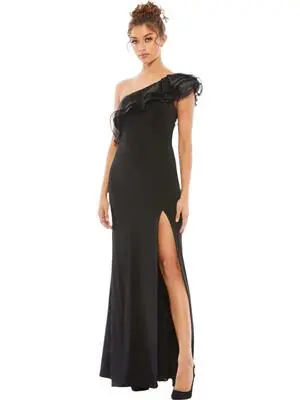 Mac Duggal One-shoulder Ruffle Gown - Black