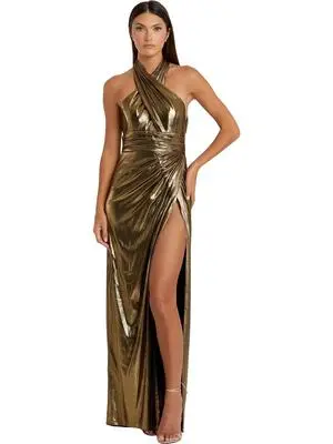 Mac Duggal Metallic Jersey Gown - Antique Gold