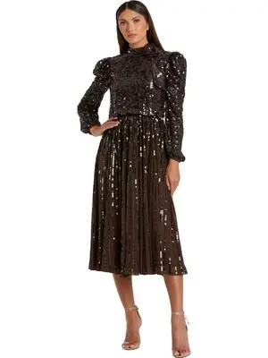 Mac Duggal Sequin Embellished Gown With Bow - Dark Chocolate
