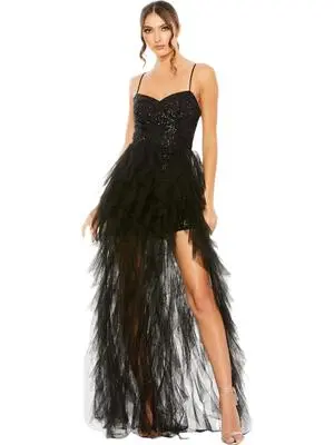 Mac Duggal Sequin A-line Dress With Ruffle Skirt - Black