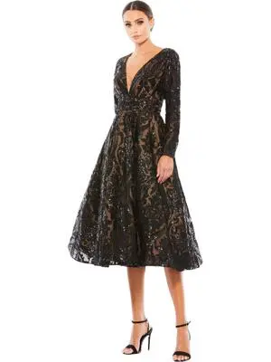 Mac Duggal Sequin-embellished A-line Cocktail Dress - Black / Nude