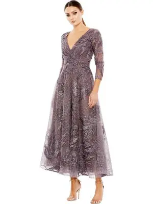 Mac Duggal Embellished Wrap Over Dress - Aubergine
