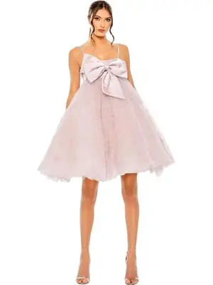 Mac Duggal Bow Front Tulle Mini Dress - Rose
