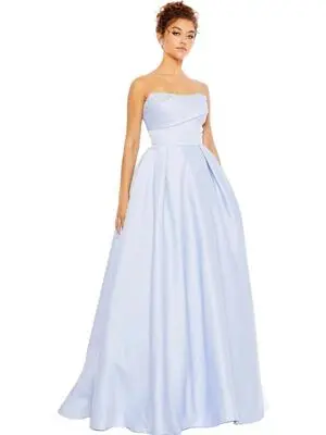 Mac Duggal Strapless Embellished Neckline Gown Powder Blue