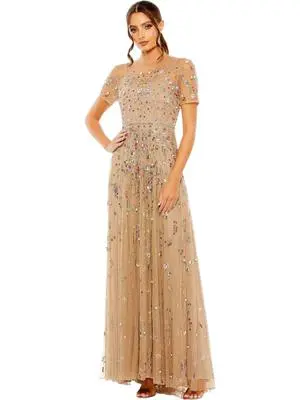 Mac Duggal Embellished A-line Gown - Antique Gold