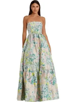 Mac Duggal Strapless Floral Brocade A-line Gown - Pastel Multi
