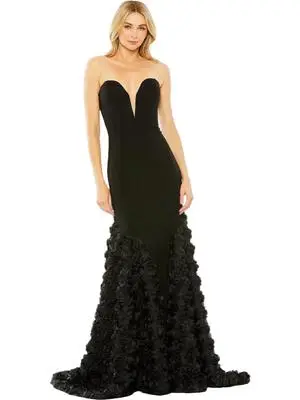 Mac Duggal Jersey Mermaid Gown With 3d Rose Train - Black