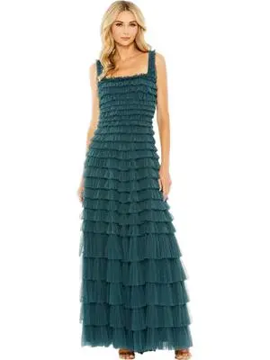 Mac Duggal Sleeveless Ruffle Layered Gown - Teal