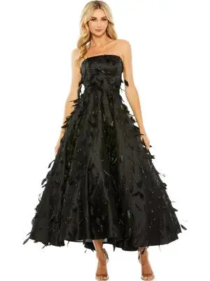 Mac Duggal Strapless Feather Embellished Ball Gown - Black