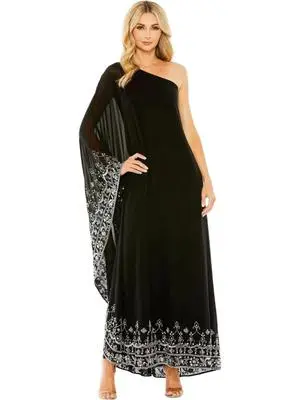 Mac Duggal One Shoulder Embellished Gown - Black Silver