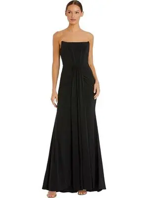 Mac Duggal Strapless Corset A-line Jersey Gown - Black