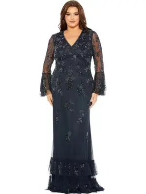 Mac Duggal Hand-embellished Mesh Overlay Gown - Midnight