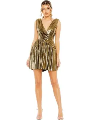 Mac Duggal Sleeveless Cowl Detail A-line Mini Dress - Antique Gold