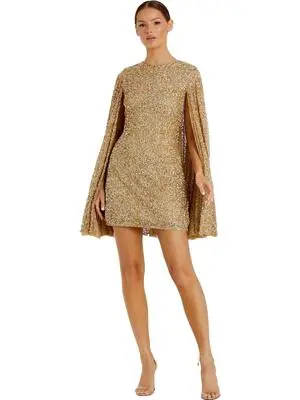 Mac Duggal Sequin Cape Sleeve Mini Dress - Gold