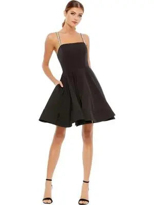 Mac Duggal Square Neck Mini A-line Dress - Black