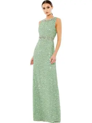 Mac Duggal Sleeveless Sequin Column Gown - Mint
