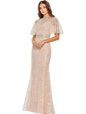 Mac Duggal Embellished Embroidered Overlay Gown - Blush