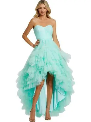 Mac Duggal Strapless Ruffle High-low Gown - Aqua