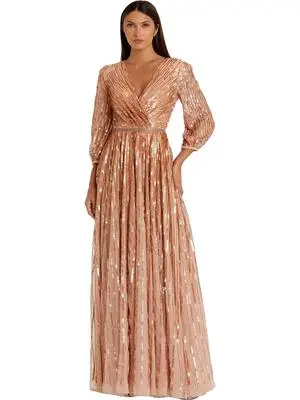 Mac Duggal Sequin-Embellished Mesh Gown Orange