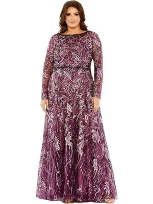 Mac Duggal Embroidered High Neck Gown - Plum