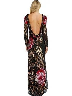 Mac Duggal Embellished Floral Backless Gown - Black Multi