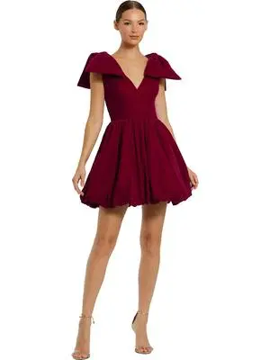 Mac Duggal Velvet Mini Dress With Bow Detail - Berry