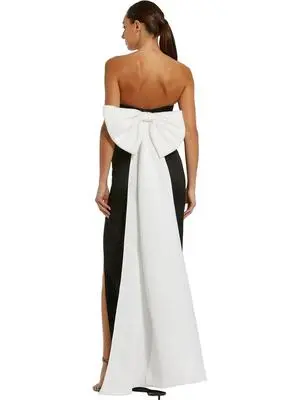 Mac Duggal Satin Strapless Bustier Gown With Bow - Black Ivory