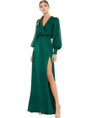 Mac Duggal Faux Wrap Gown - Deep Emerald