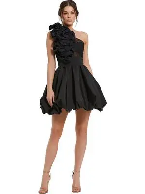 Mac Duggal Taffeta One-shoulder Ruffle Mini Dress - Black