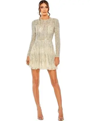 Mac Duggal A-line Mini Dress With Sequins - Silver Nude