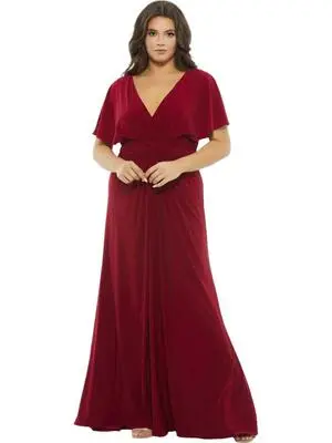 Mac Duggal Twist Waist Jersey Gown - Deep Red