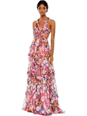 Mac Duggal Floral Printed Sleeveless Gown - Multi
