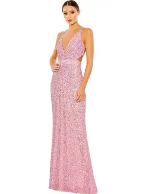 Mac Duggal Sleeveless Gown With Criss-cross Back - Rose