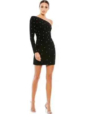 Mac Duggal Rhinestone Encrusted Mini Dress - Black