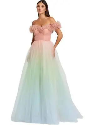 Mac Duggal Off-the-shoulder Ombre Tulle Ballgown - Pink Sorbet