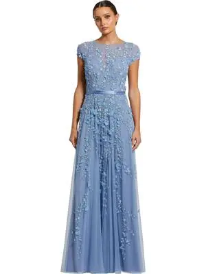 Mac Duggal Floral Embellished Cap Sleeve Gown - Sky Blue