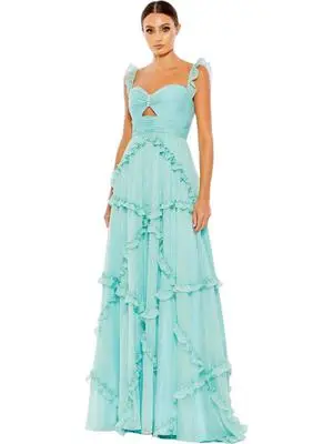 Mac Duggal Ruffle Tiered Sleeveless A-line Gown - Mint