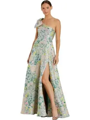 Mac Duggal Brocade Floral Gown With Bow - Pastel Multi