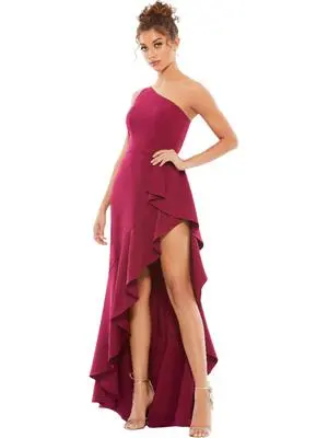 Mac Duggal One-shoulder Ruffle Gown - Berry