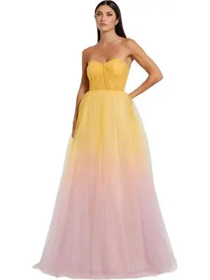 Mac Duggal Strapless Ombre Tulle Ballgown - Pink Lemonade